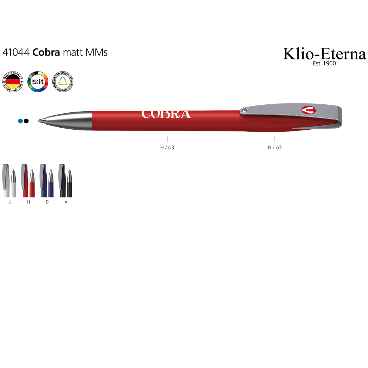 Klio Eterna Kugelschreiber Cobra matt bedrucken mit Logo | ManoBrando